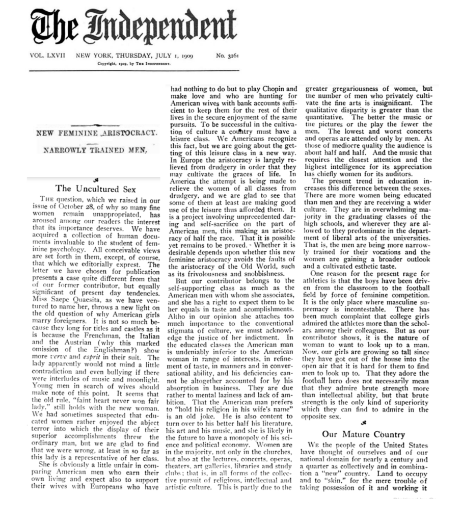 New Feminine Aristocracy (The Independent, 1909) | Gynocentrism and its ...