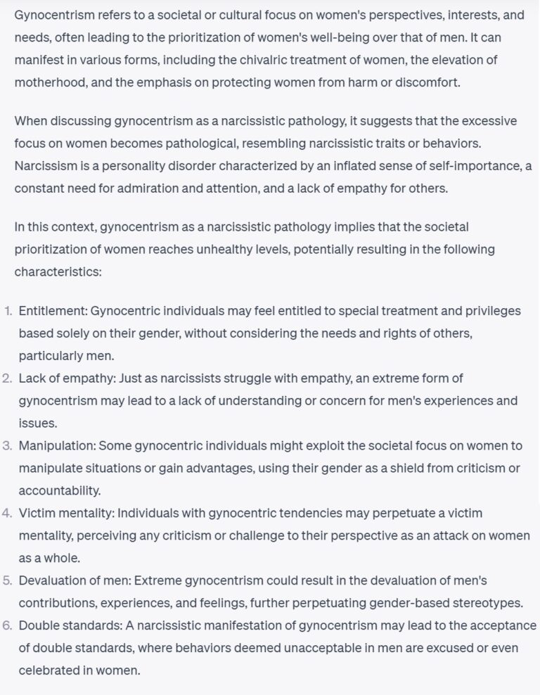 Chat GPT Outlines The Relation Between Gynocentrism & Narcissism ...