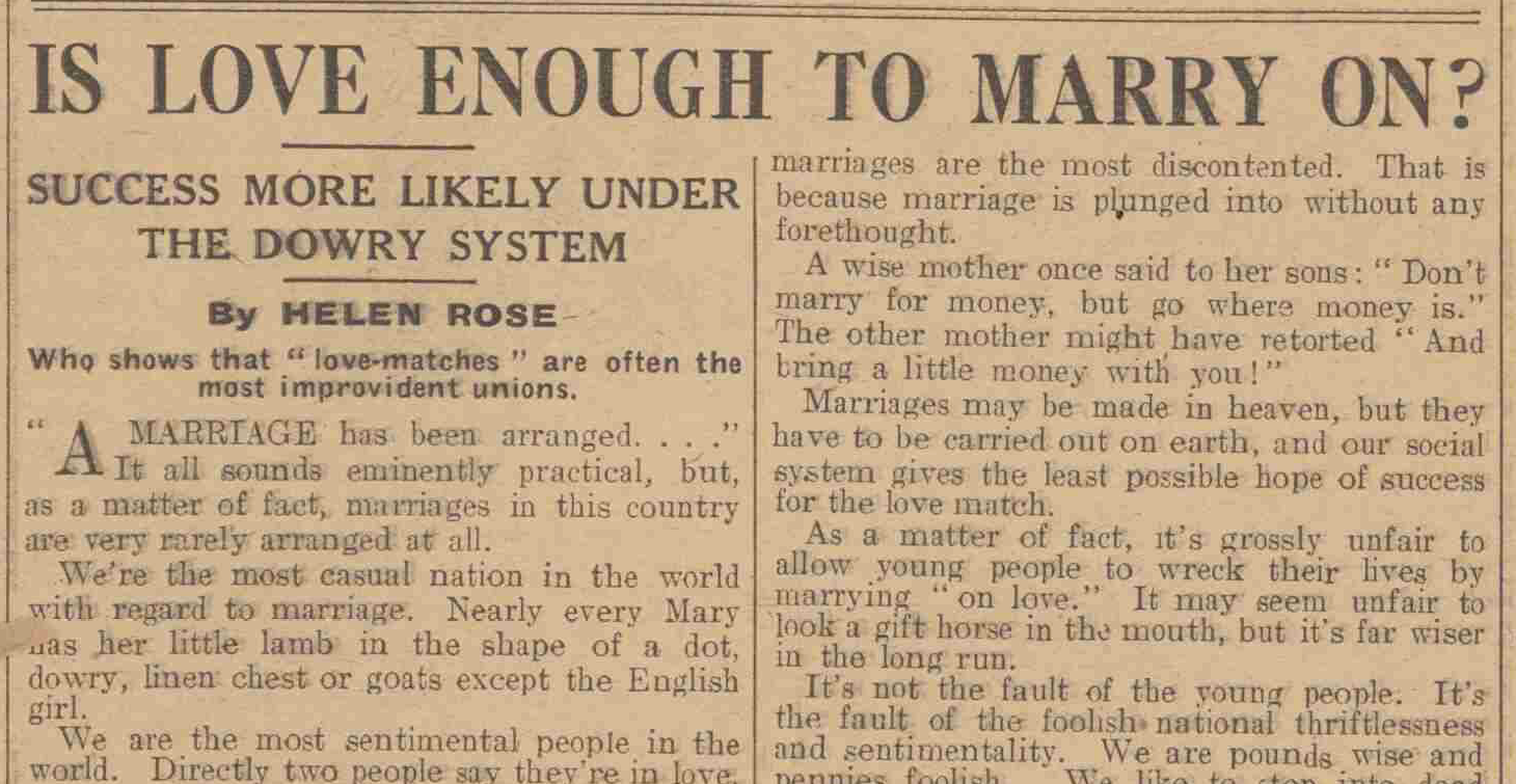 Is Love Enough To Marry On? (1927) | Gynocentrism and its Cultural Origins